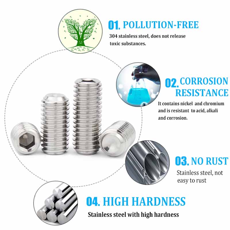 304 Stainless Steel Hex Socket Set Screw Cup Point M2 M3 M4 M5 M6 M8 M10 M12 Headless Hexagon ...