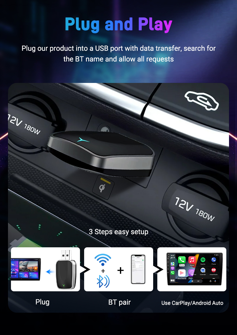 XUDA For 99% Cars 2 in 1 AI Box Mini Adapter Wired to Wireless Carplay ...
