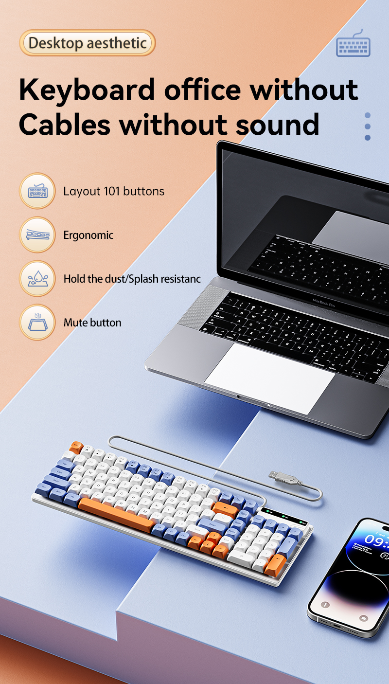 KIVEE K53 Silent Wired Keyboard Ergonomic Design Waterproof Portable ...