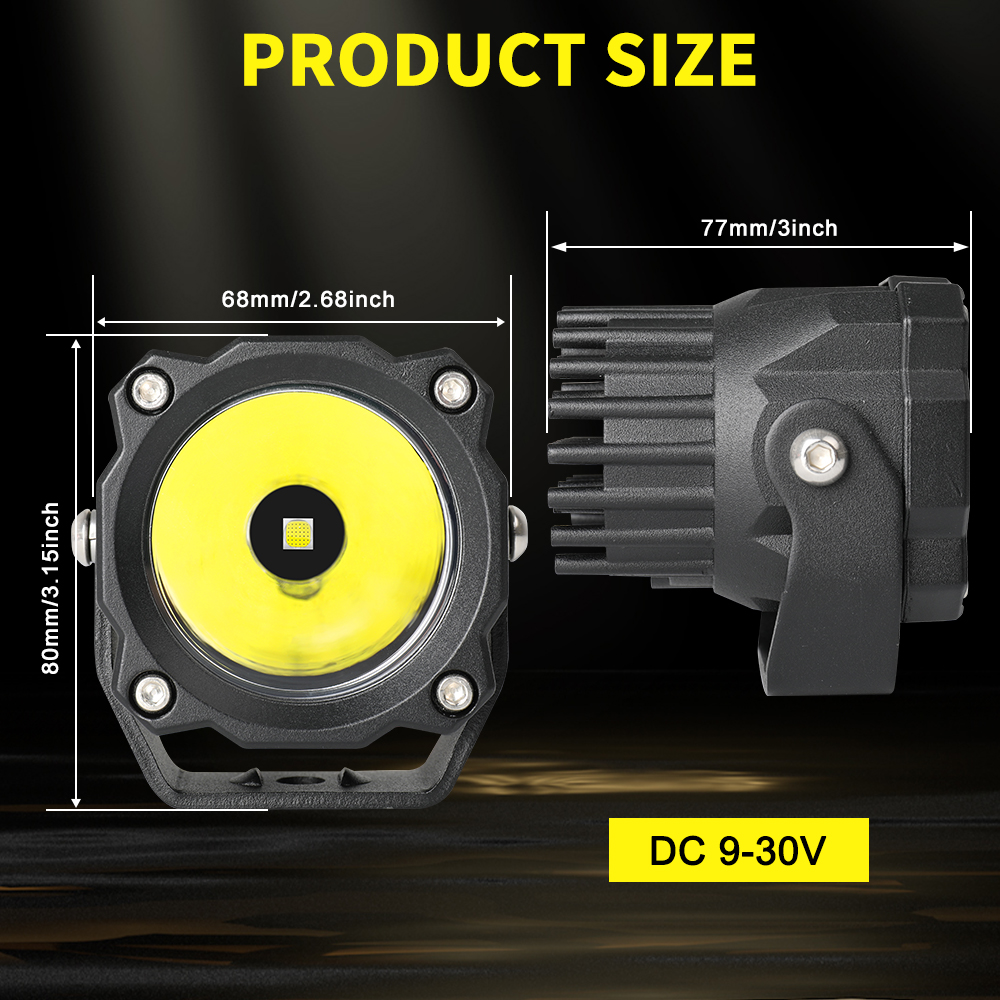 10000Lm 3Inch Round LED Headlights 12V Motorcycle Spotlights Yellow Fog ...