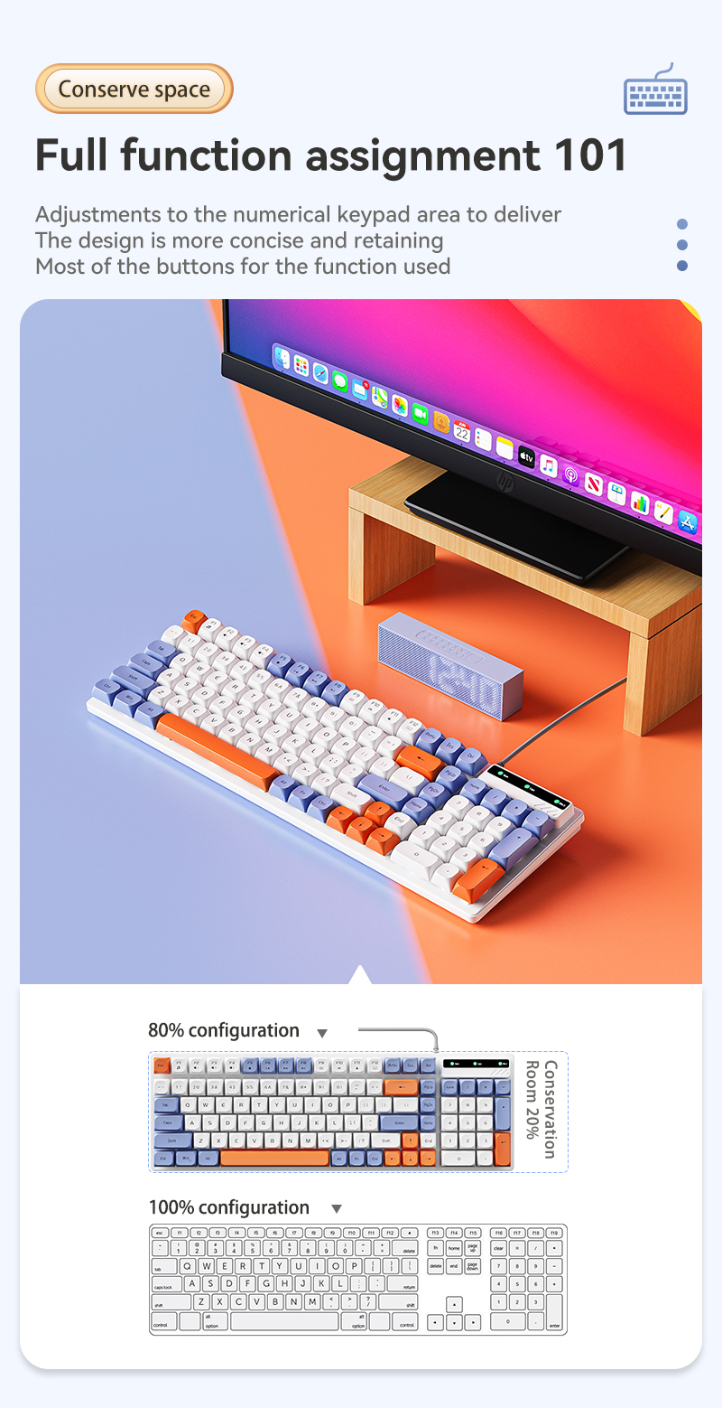 KIVEE K53 Silent Wired Keyboard Ergonomic Design Waterproof Portable ...