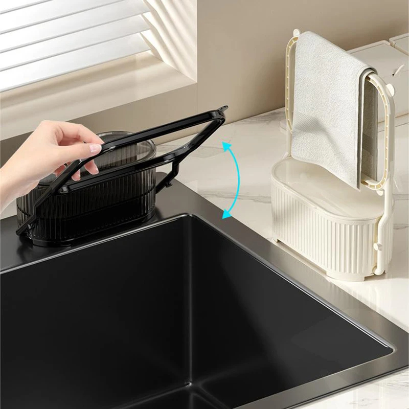 Kitchen Sink Filter Rack with Storage Box Foldable Sink Strainer Mesh ...