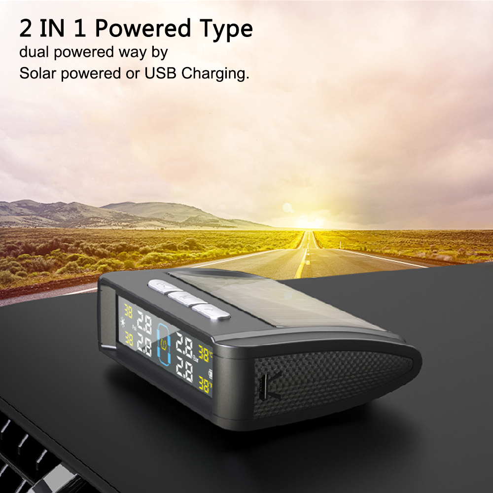 Universal Solar-Powered TPMS with LCD Display IPX7 Waterproof Real-Time ...