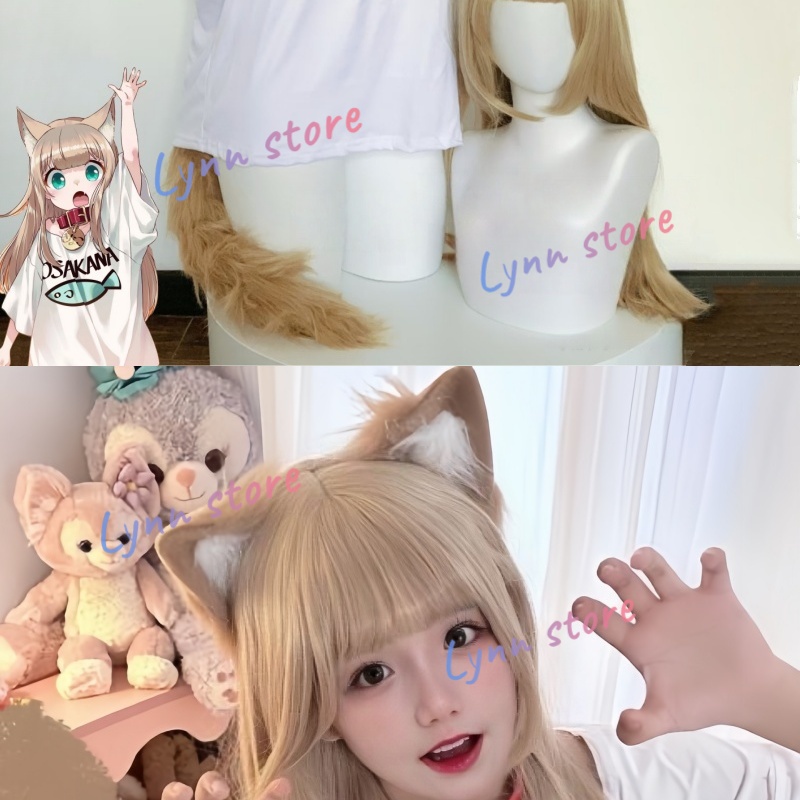 Kinako Cosplay Costume 40Hara Cat Girl Anime T-Shirt Wig Headdress Tail ...