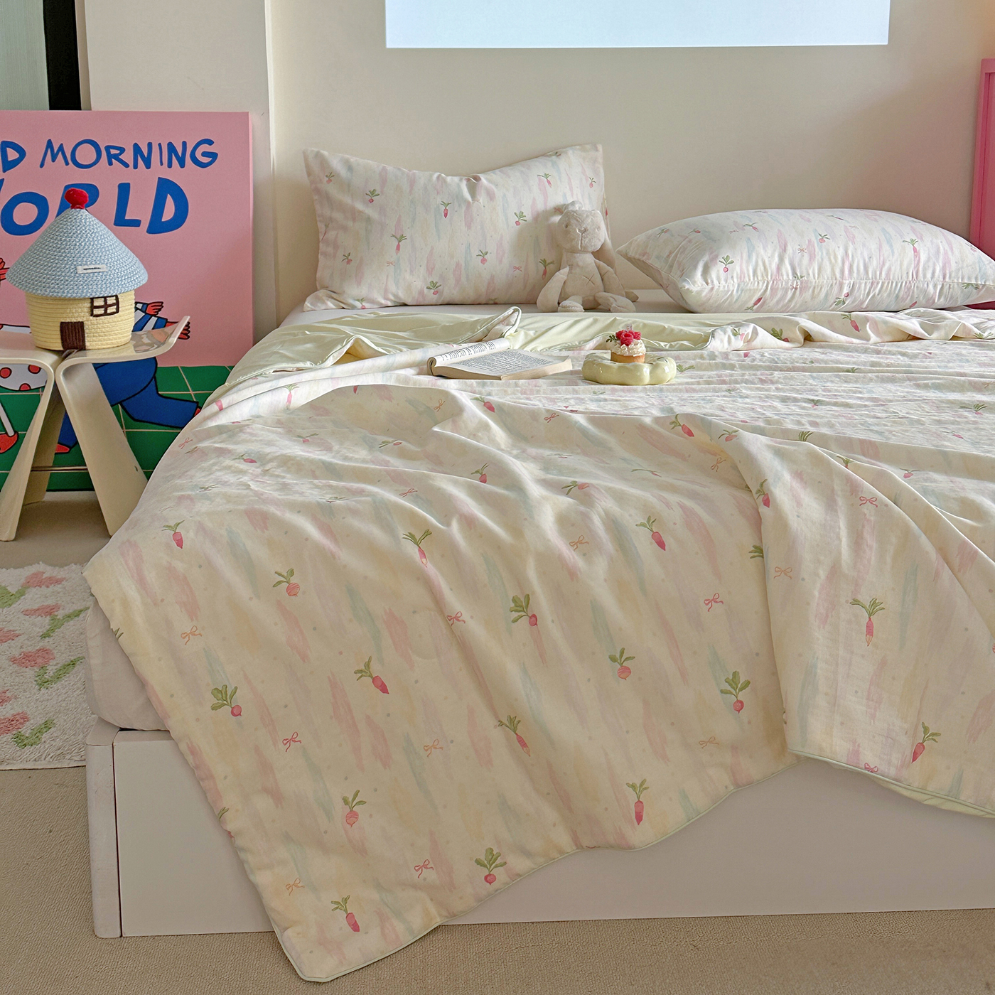 Cute girl Cool 100% cotton double-layer yarn ice yarn summer quilt ...