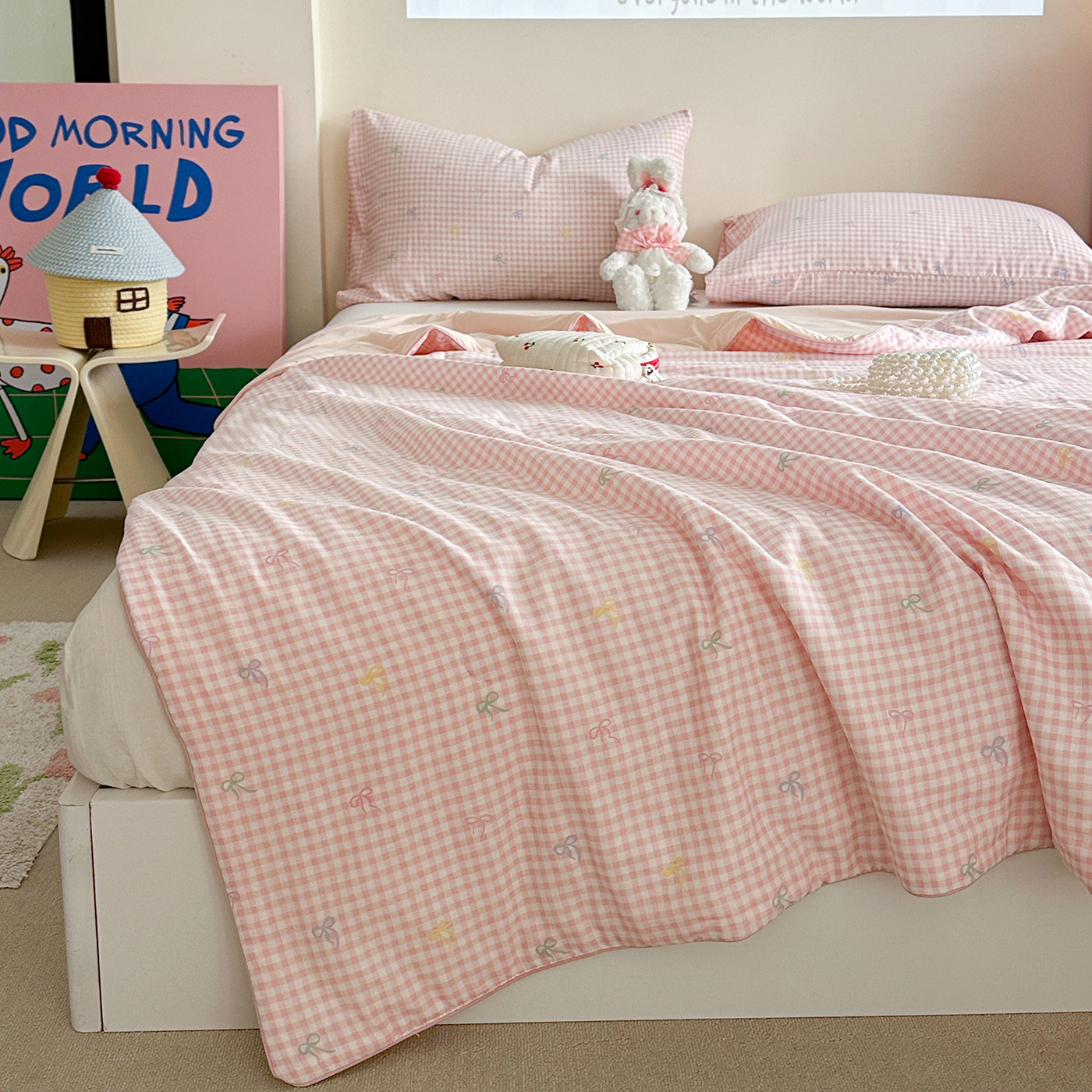 Cute girl Cool 100% cotton double-layer yarn ice yarn summer quilt ...