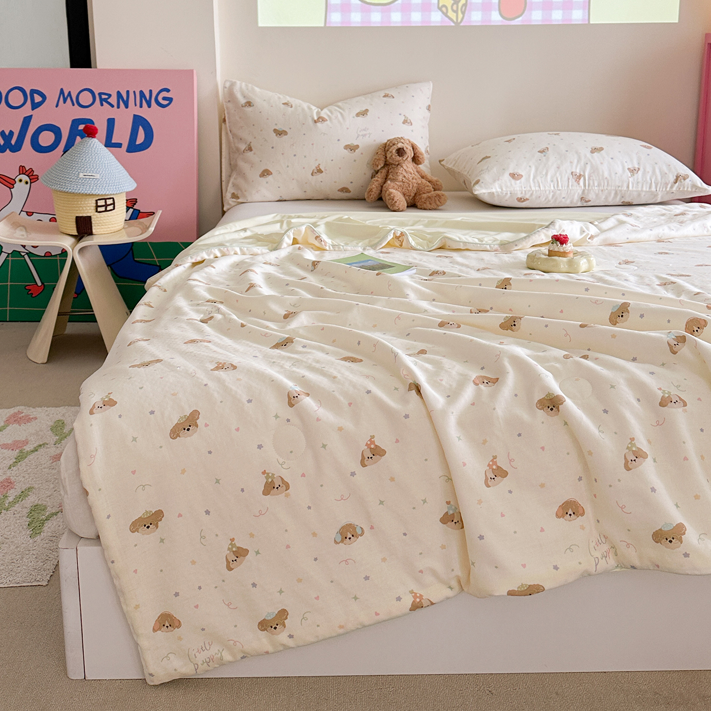 Cute girl Cool 100% cotton double-layer yarn ice yarn summer quilt ...