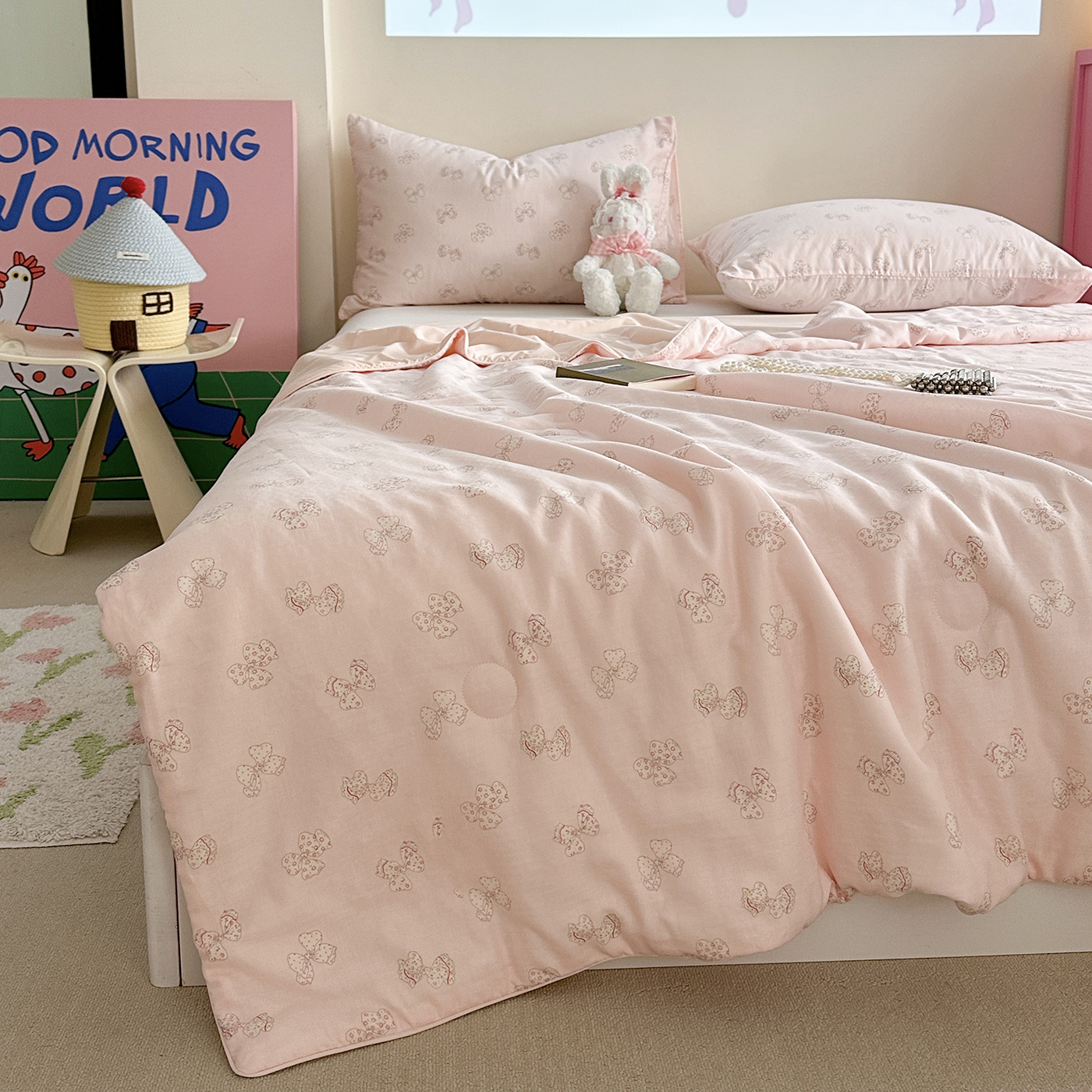 Cute girl Cool 100% cotton double-layer yarn ice yarn summer quilt ...