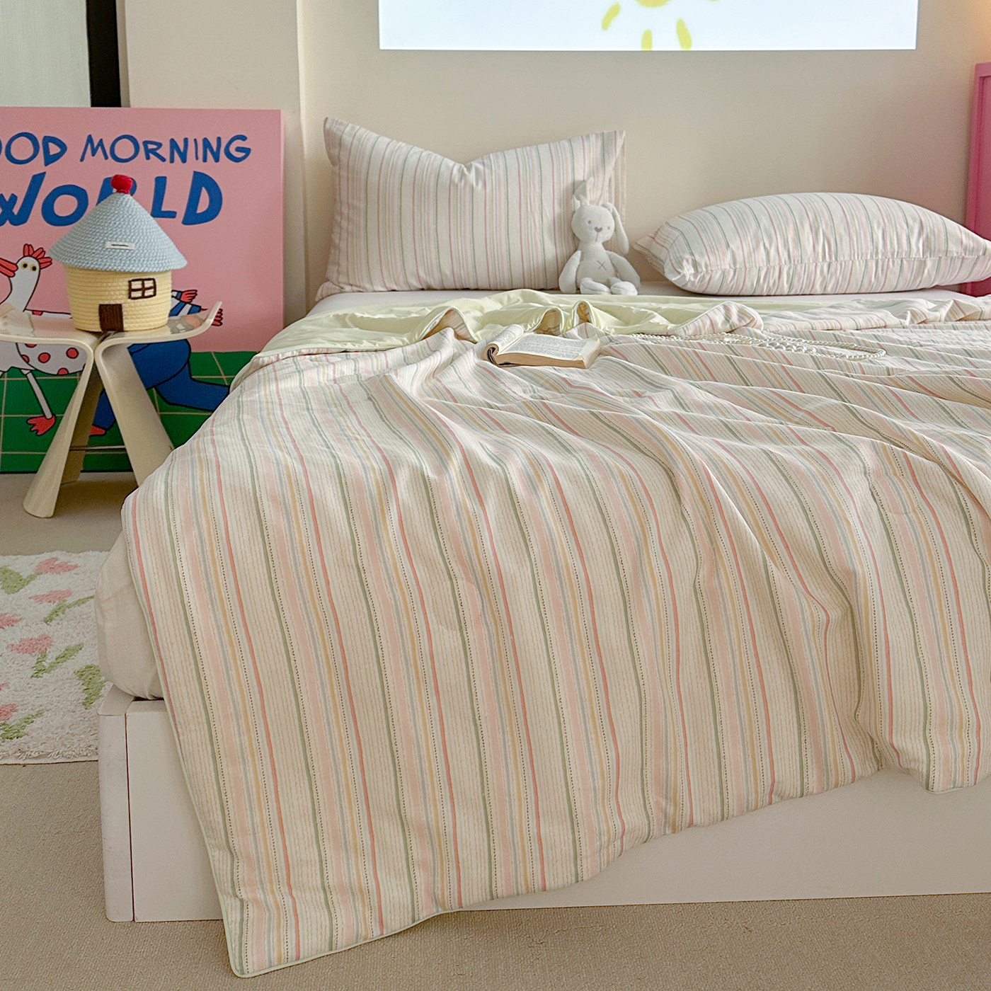 Cute girl Cool 100% cotton double-layer yarn ice yarn summer quilt ...