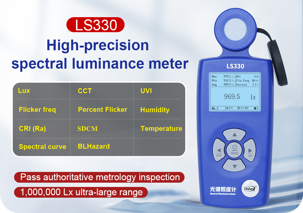 Linshang LS330 Lux Meter Spectral Light Meter Luxmeter PPFD CCT UVI CRI Spectrum Curve ...