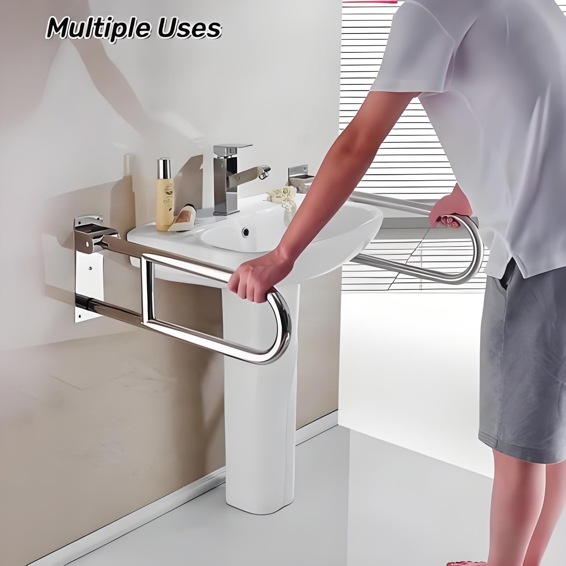 Toilet U-Shape Handle Grab 304 Stainless Foldable Safety Handrail ...