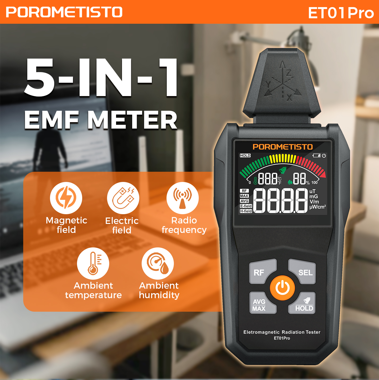 ET01Pro EMF Meter Magnetic Field Detector 5 In1 Electromagnetic ...