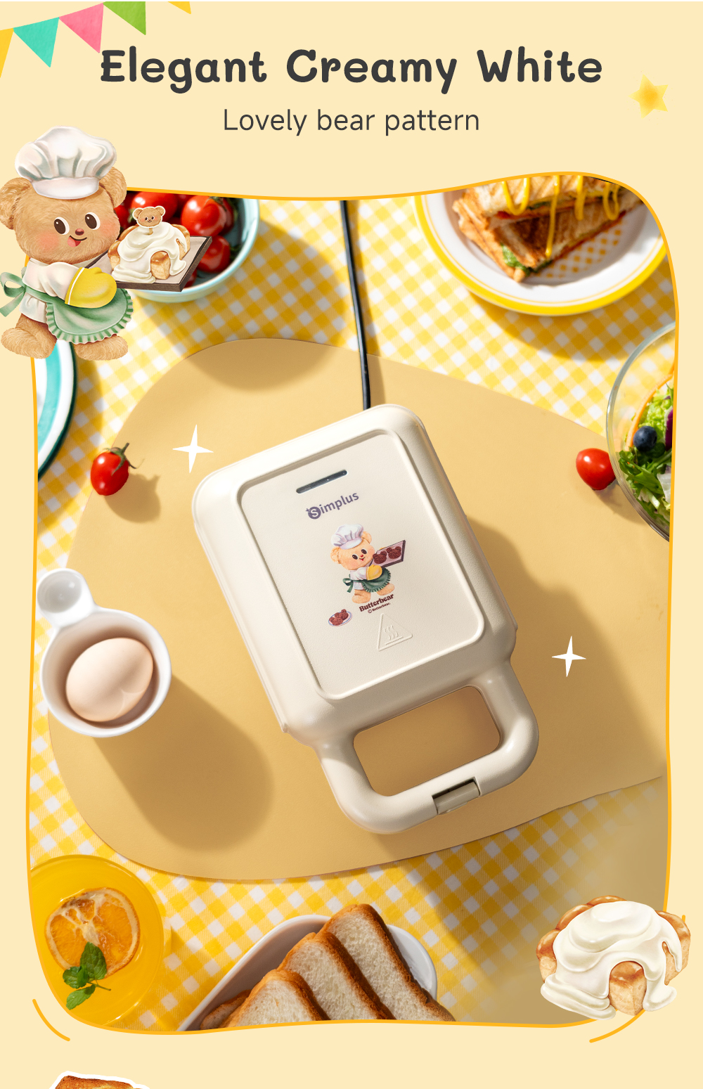 Simplus x Butterbear Sandwich Maker | 650W | Panini Waffle Breakfast ...