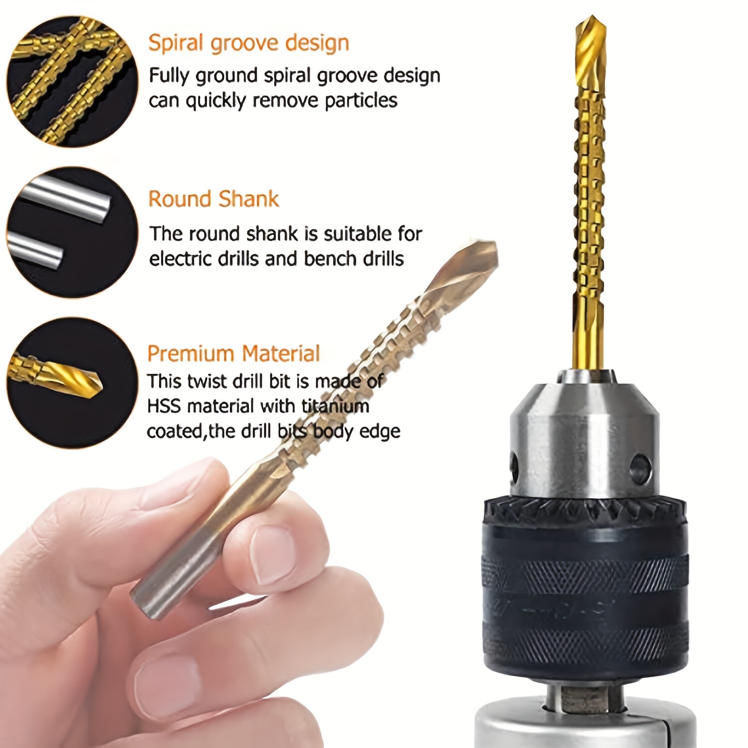 Titanium Twist Drill Bit Set, 6 Pieces, 135° Tip for Wood, Aluminum ...