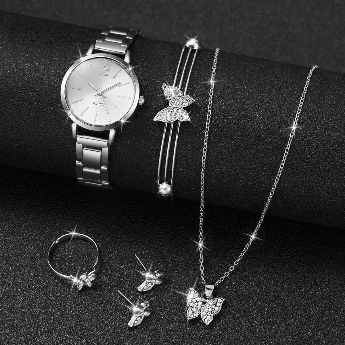 Elegant Women's Quartz Watch with Steel Band & Rhinestone Butterfly ...