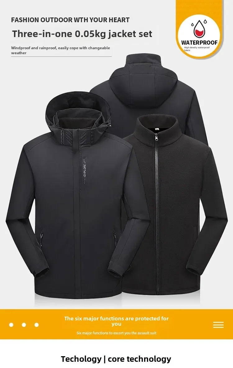 Jeep Spirit Hiking Jacket Unisex Waterproof Thermal Thick Warm Coats ...