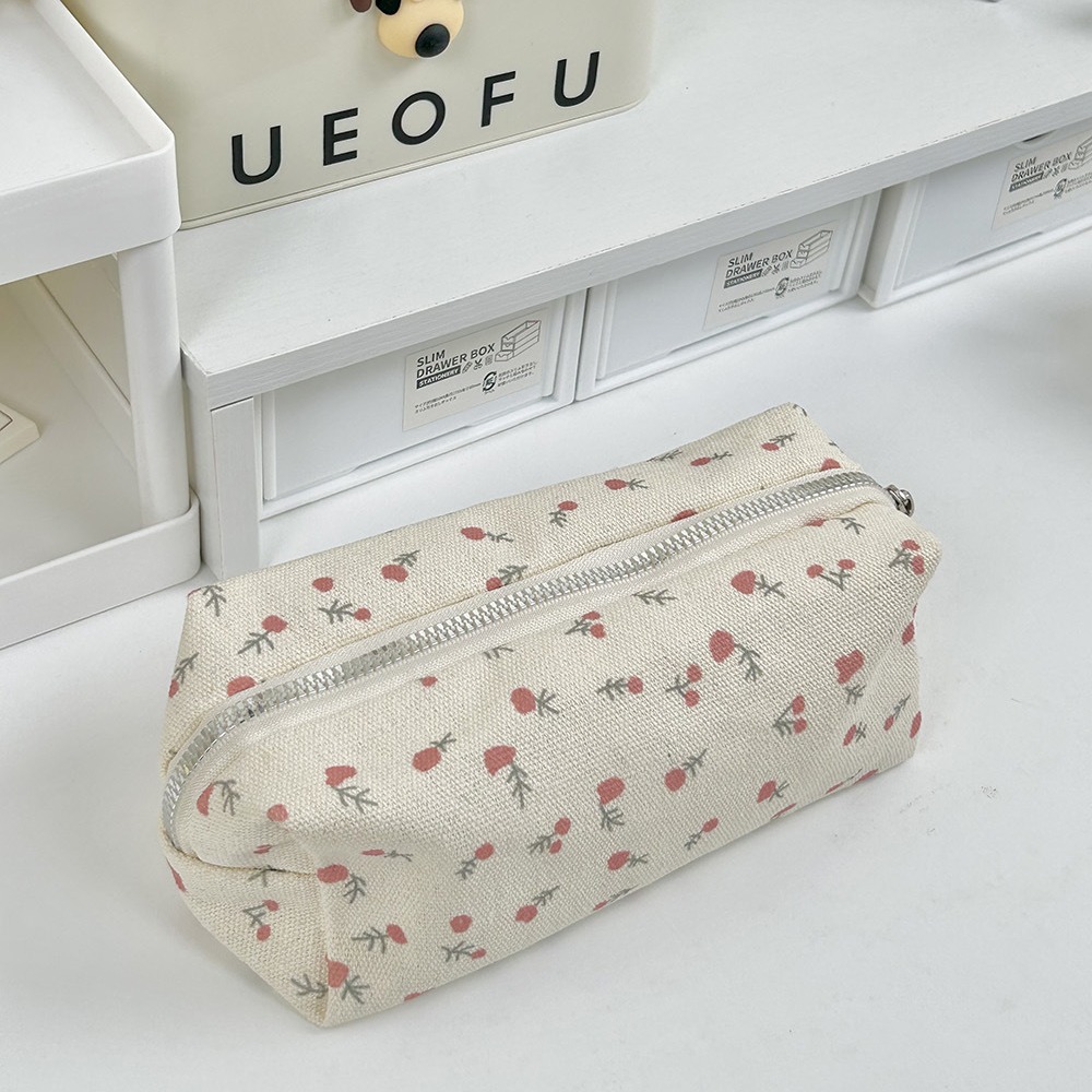 Ins Cream Floral Pen Bag Large Capacity Pencil Case Creative Student ...
