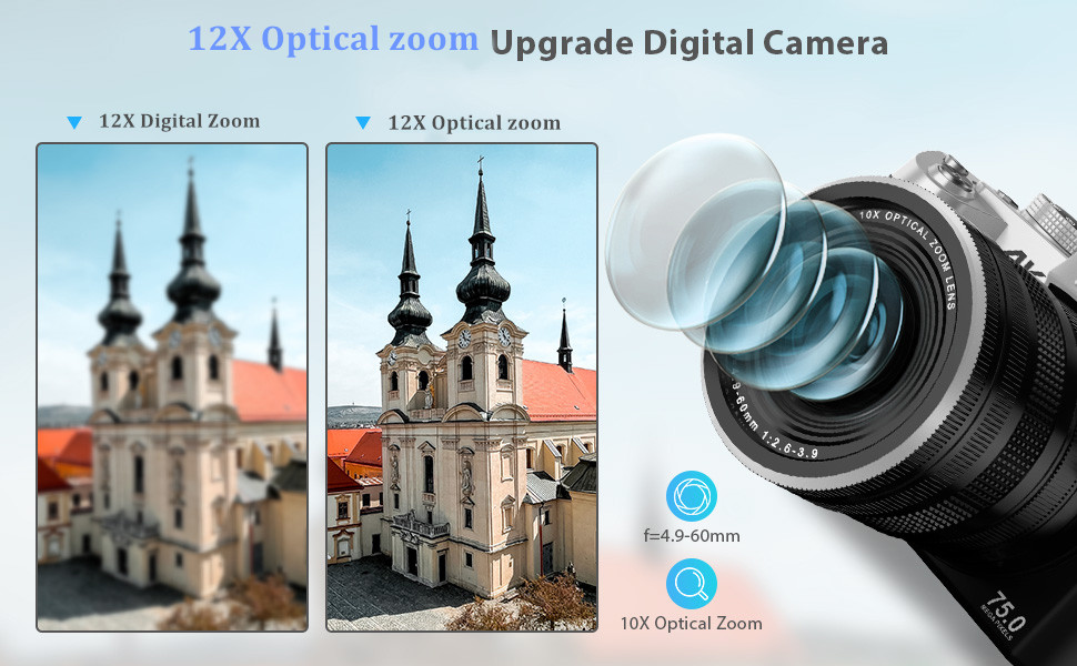 VETEK9-pro Camera for Photography, 4K Digital Camera, 12X Optical Zoom ...