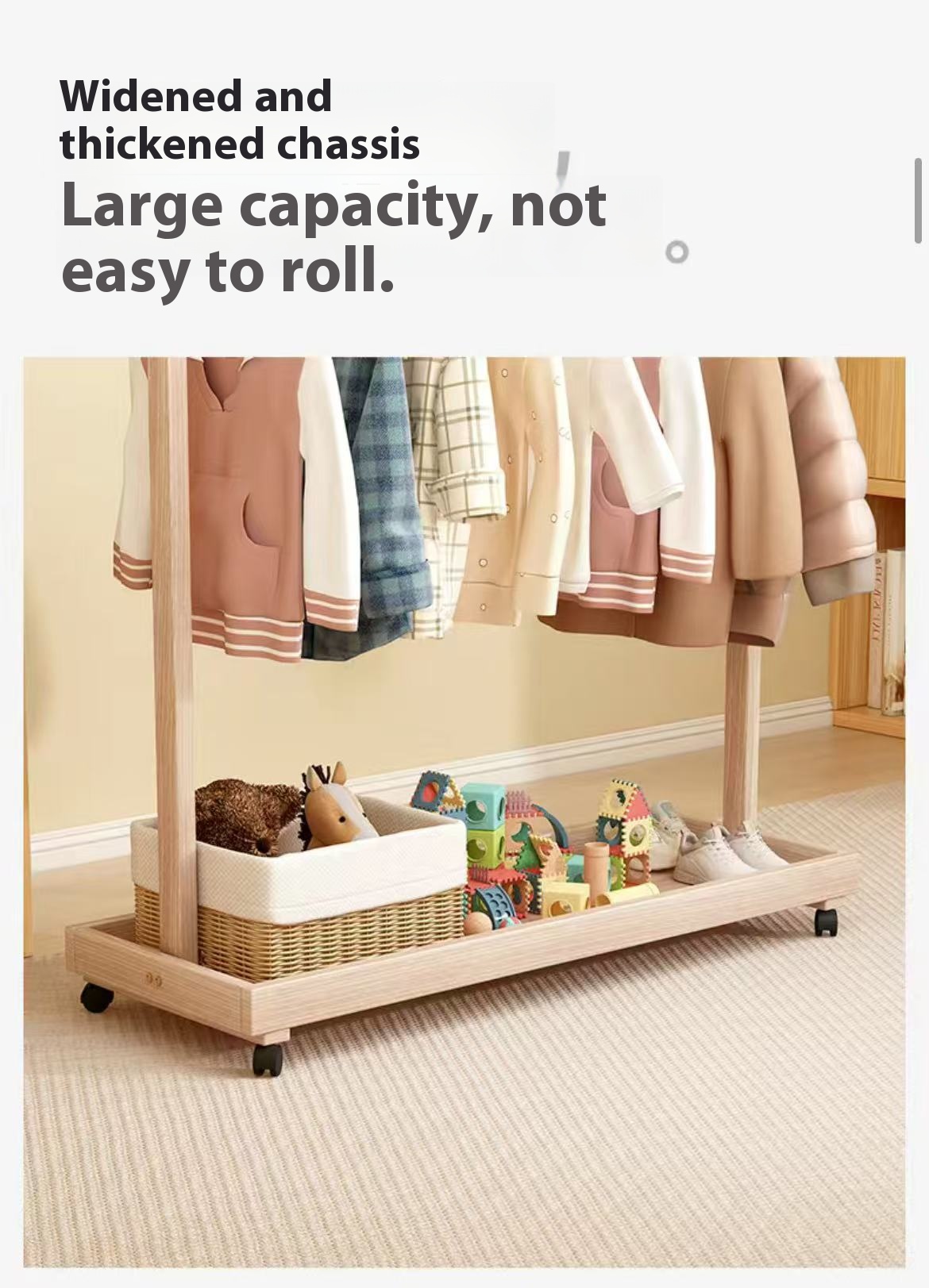 Children's Solid Wood Coat Rack Movable Clothes Rack Stand Clothes ...