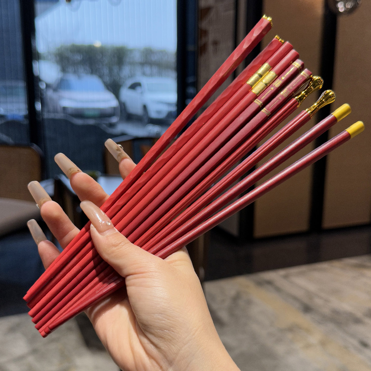 Red high-end chopsticks Festival Banquet Wedding Celebration Chopsticks ...