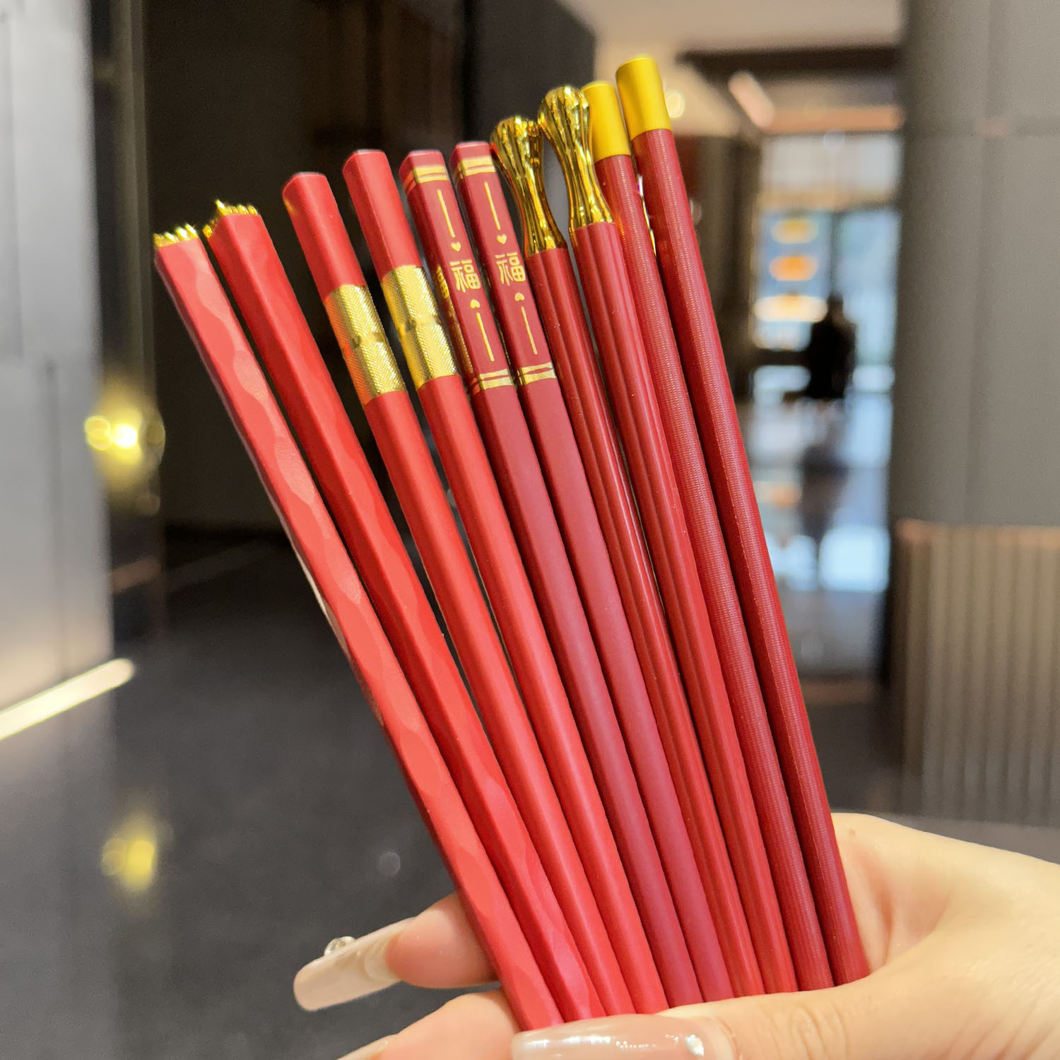Red high-end chopsticks Festival Banquet Wedding Celebration Chopsticks ...