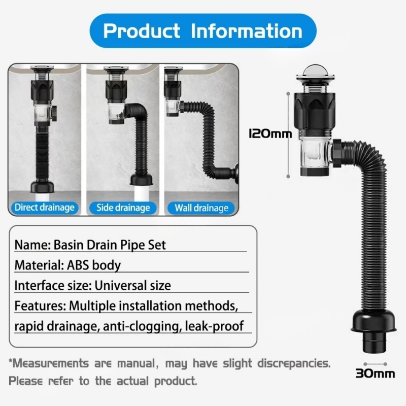 Scalable Flexible Drainage Outlet Pipe Anti-Clog Anti-Odor Adjustable ...