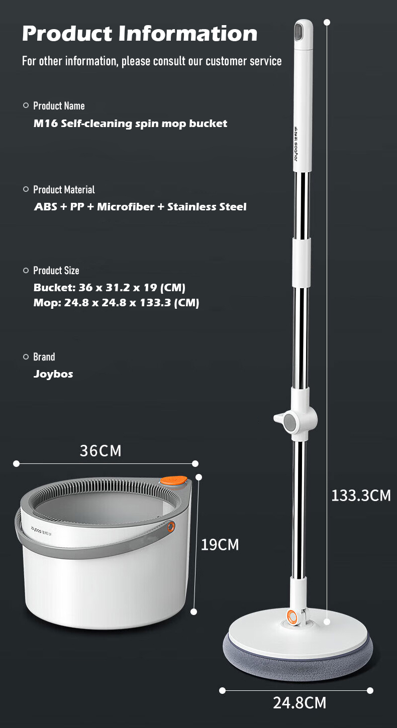 Joybos® Self-Cleaning Spin Mop Bucket Set M16 Plus Microfiber No Hand ...