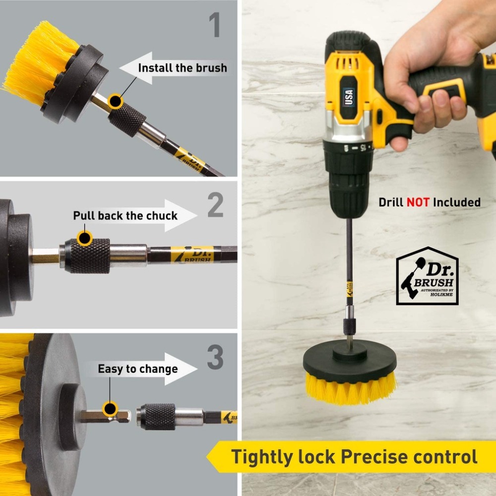 7-Piece Drill Brush Set: Versatile Cleaning Kit with Extension Pole for Automotive, Grout ...