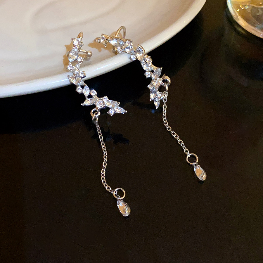 [Jewbeauty]Silver needle diamond inlay craft water drop fringed ...