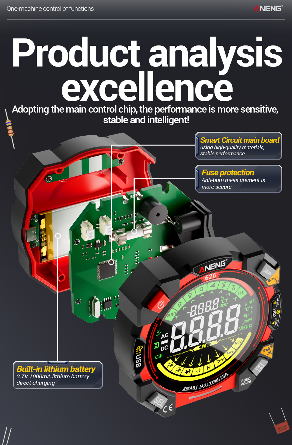 ANENG 626 Digital Multimeter - 6000 Counts Smart Voltage, Current ...