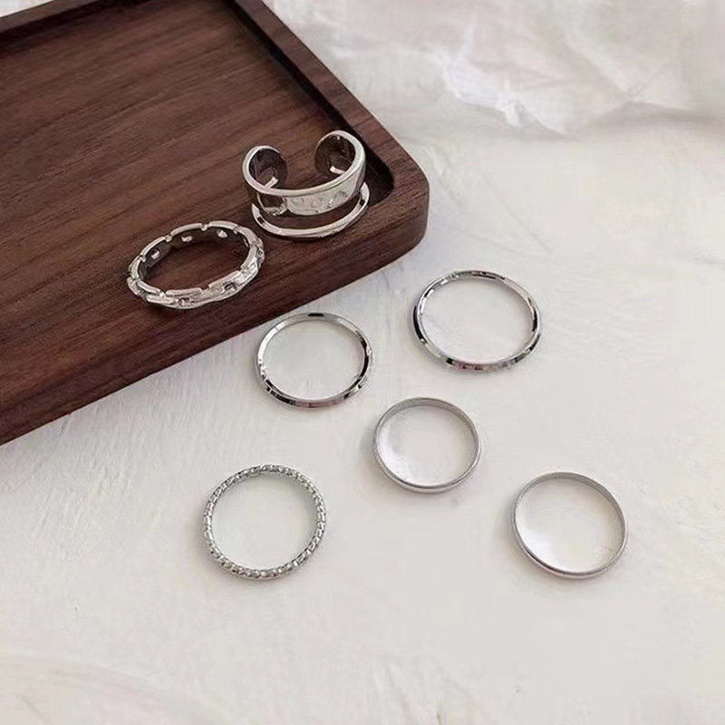 WeFlower 7Pcs Chic Silver Geometric Rings Set Vintage Stackable Midi ...
