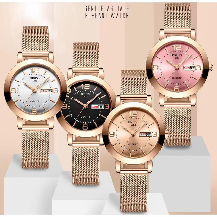 ORUSS Original Women Dual Calendar Stainless Steel Luxury Luminous ...