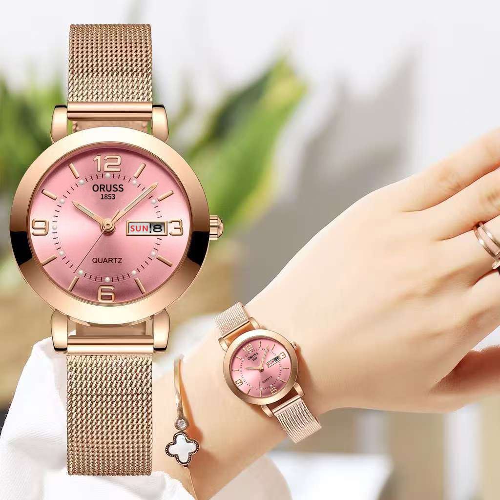 ORUSS Original Women Dual Calendar Stainless Steel Luxury Luminous ...