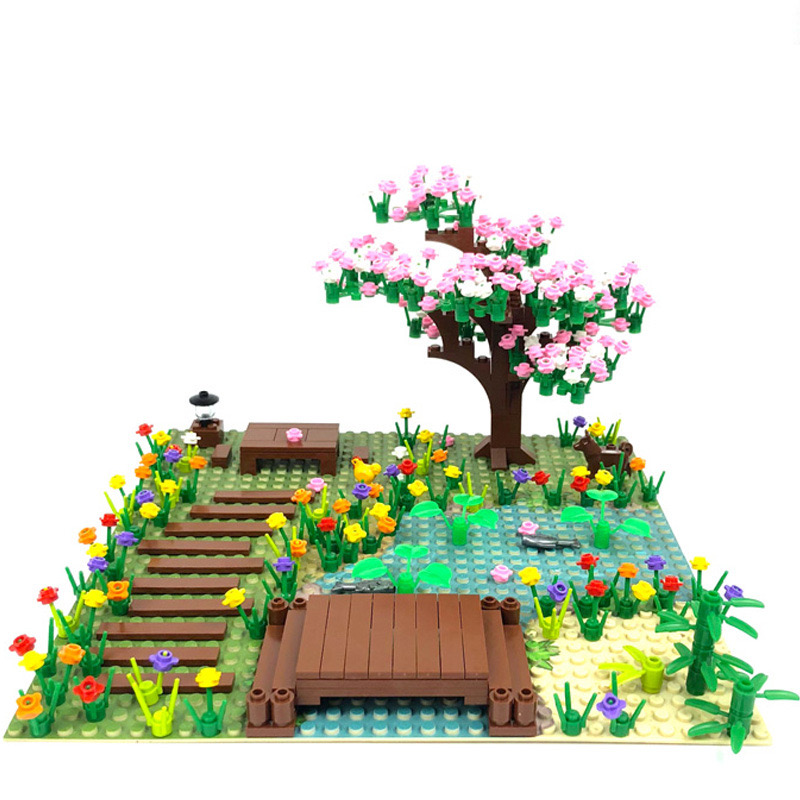 MOC Plant Small Particle Building Blocks Flower Blossom Tree Bridge ...