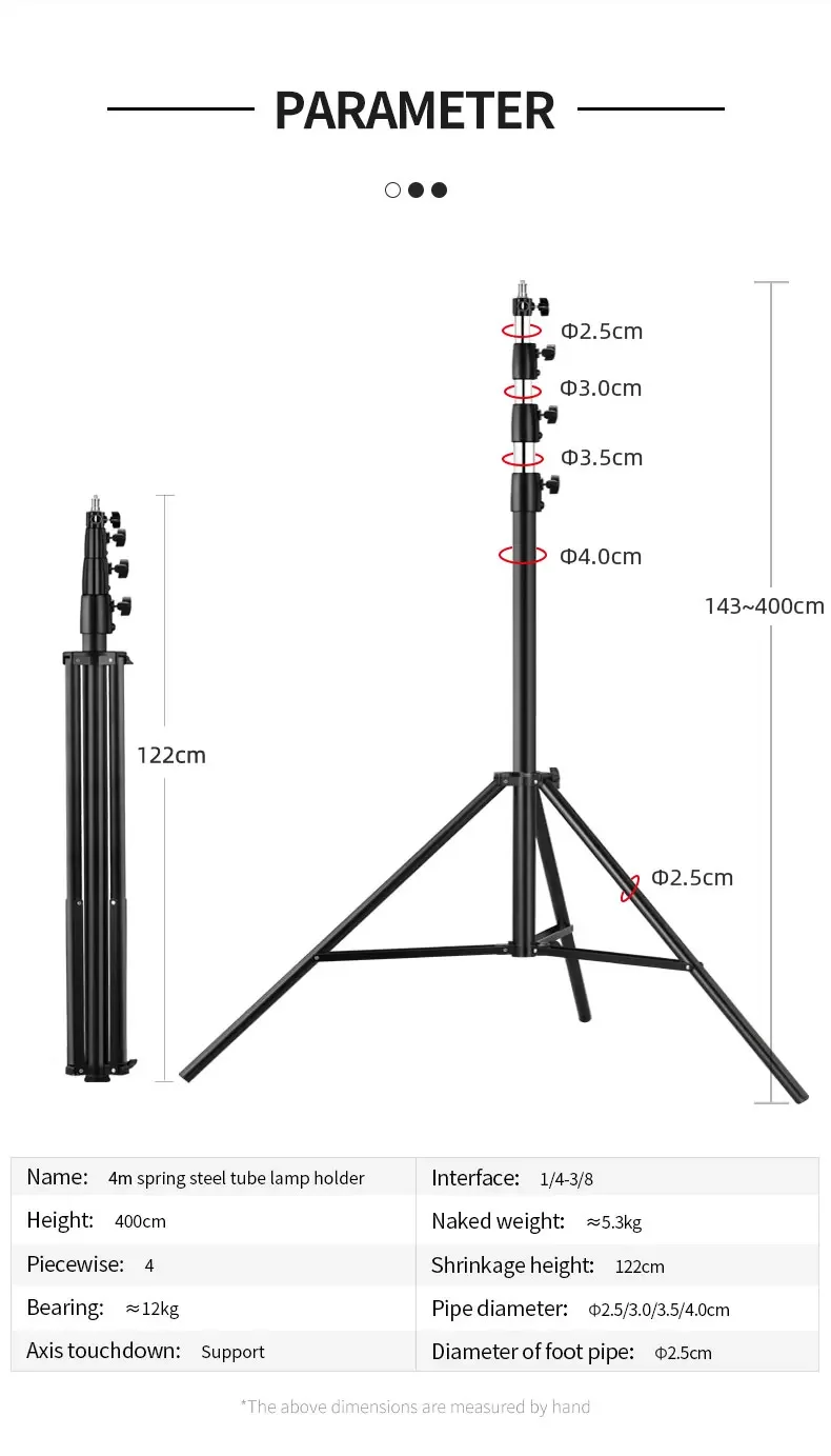 4M Steel Pipe Light Stand with 1/4&3/8 Hole Heavy-duty Tripod for ...