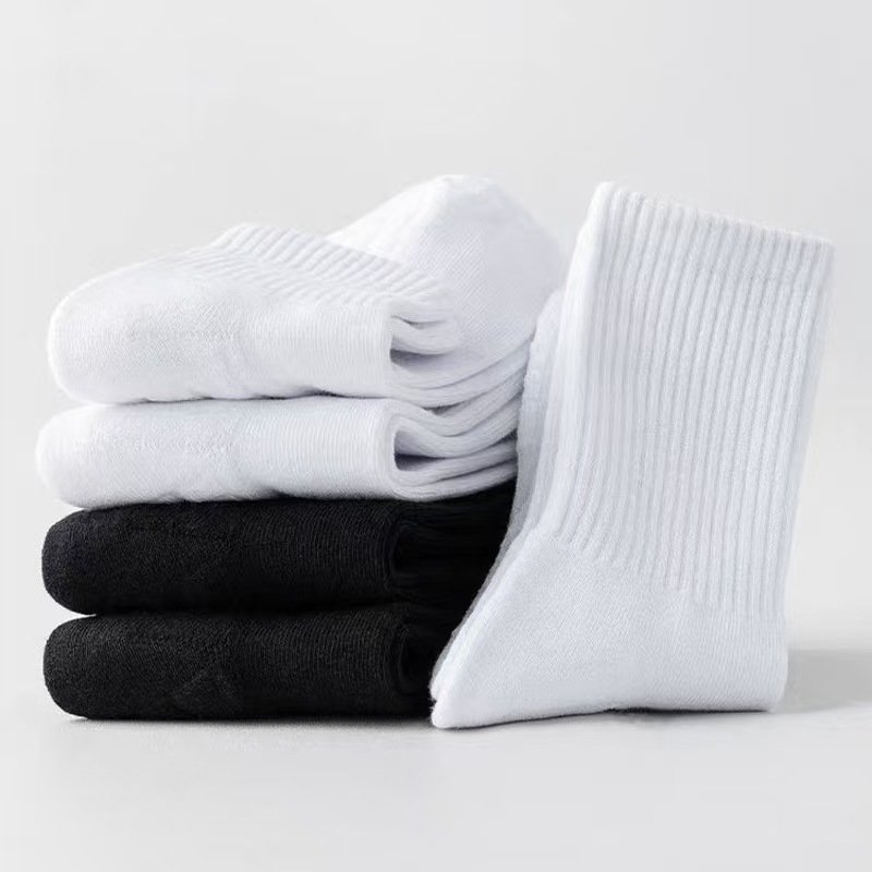 Towel Bottom Long Socks for Men Sweat-Absorbing Breathable Solid White ...