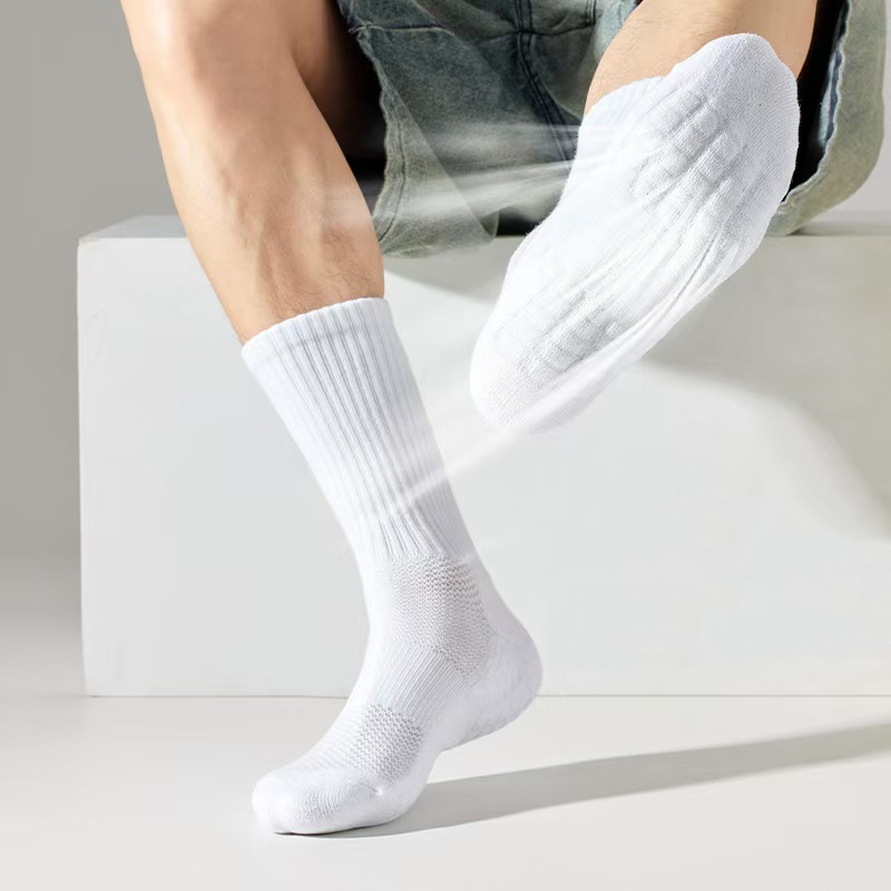 Towel Bottom Long Socks for Men Sweat-Absorbing Breathable Solid White Socks | Shopee Malaysia