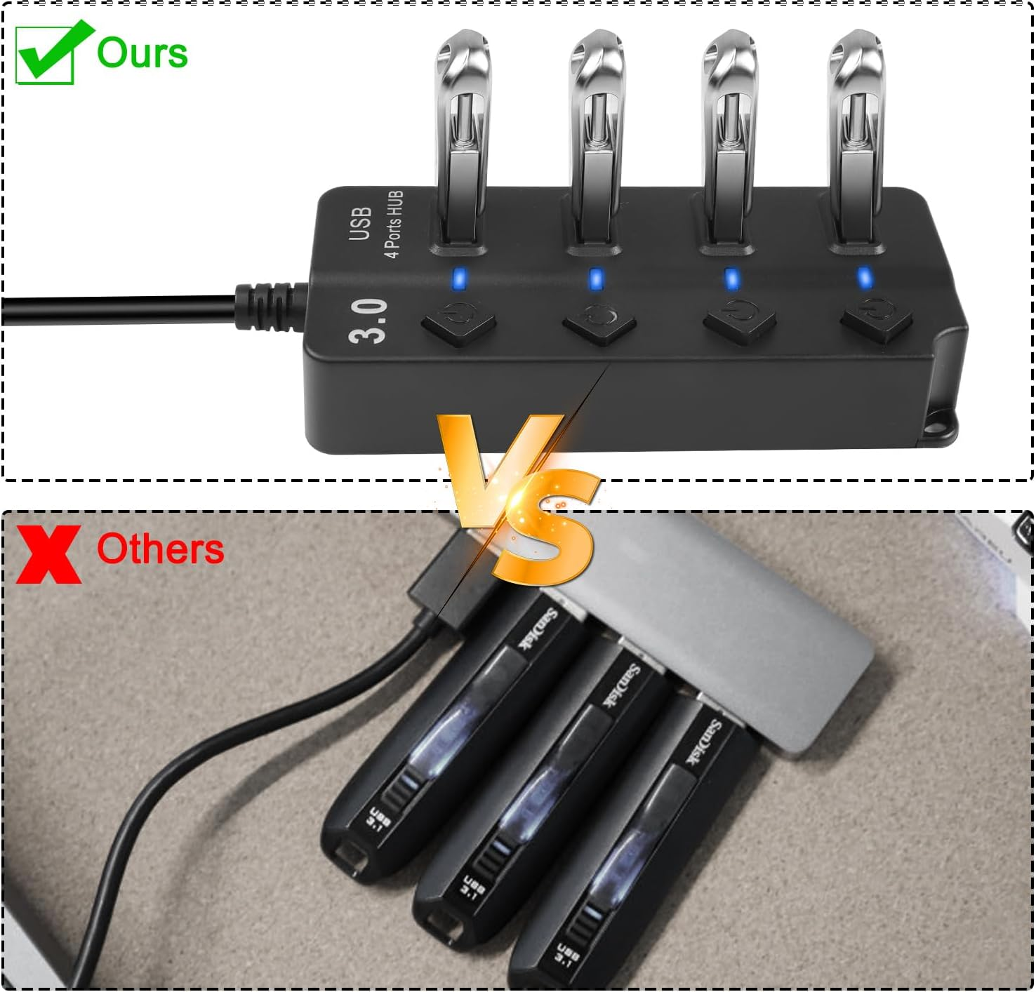 USB Port HUB 4in1 USB Splitter Adapter Multi Independent Switch Dock ...