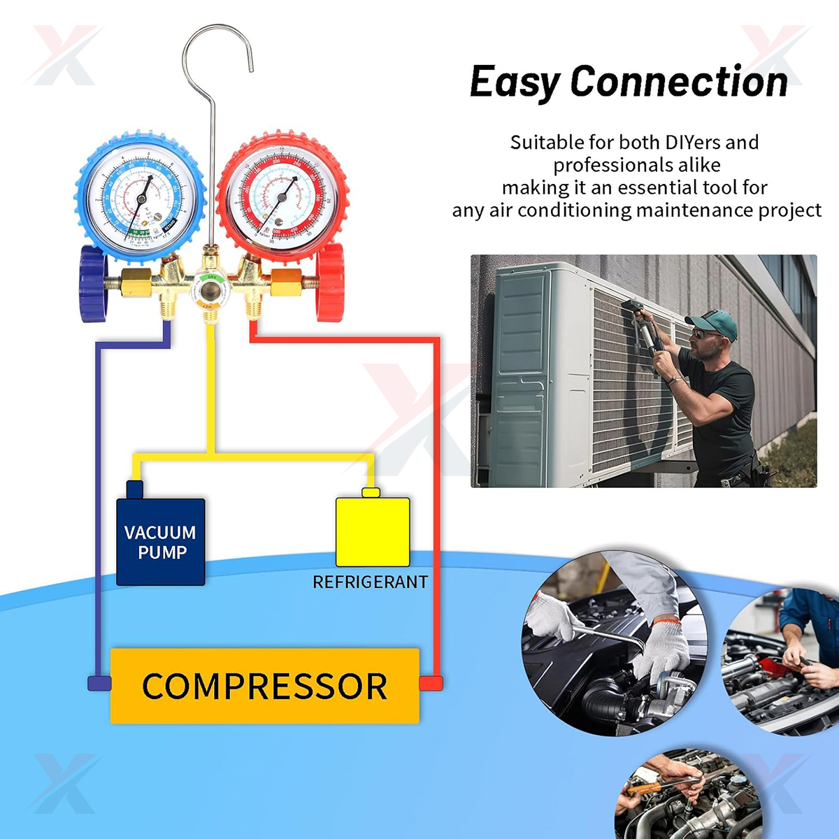 Manifold Gauge Set R134A R22 R404A R12 Gas Meter Car Aircond Home Aircond Penyaman Udara Kereta ...