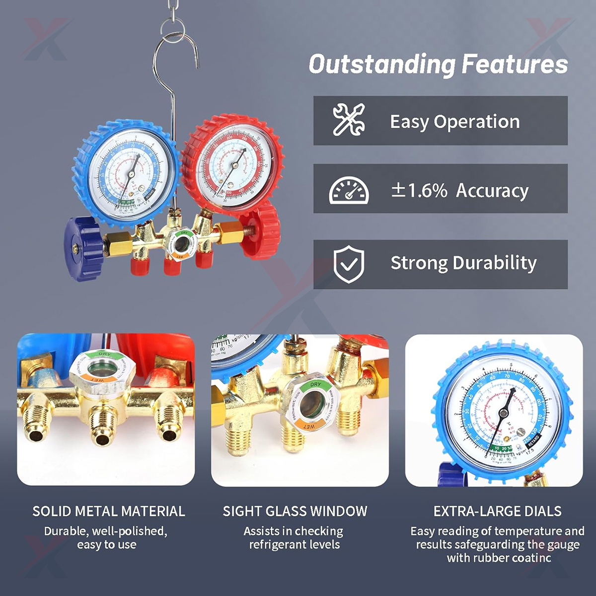 Manifold Gauge Set R134A R22 R404A R12 Gas Meter Car Aircond Home Aircond Penyaman Udara Kereta ...