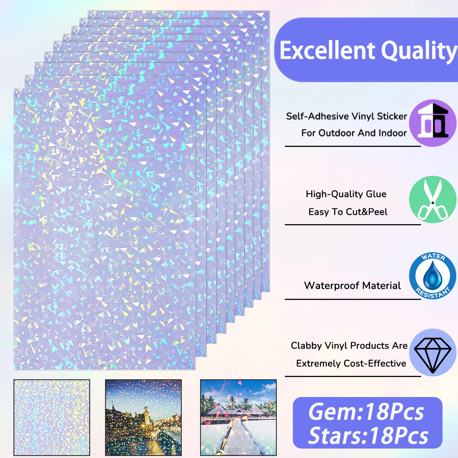 10Pcs Holographic A4 Vinyl Sticker Paper, Clear Self-Adhesive ...