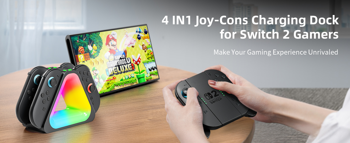 Switch 2 Charging Dock for Nintendo 2, Triangle 4 in 1 Charger Dock Station for Nintendo Switch2 ...