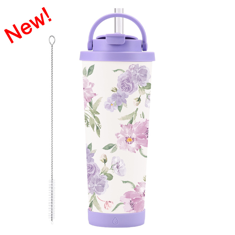 MODOFO Printed Thermos Bottle Art Flowers Coffee Tumbler With Handle & Straw 830ml | Shopee Malaysia