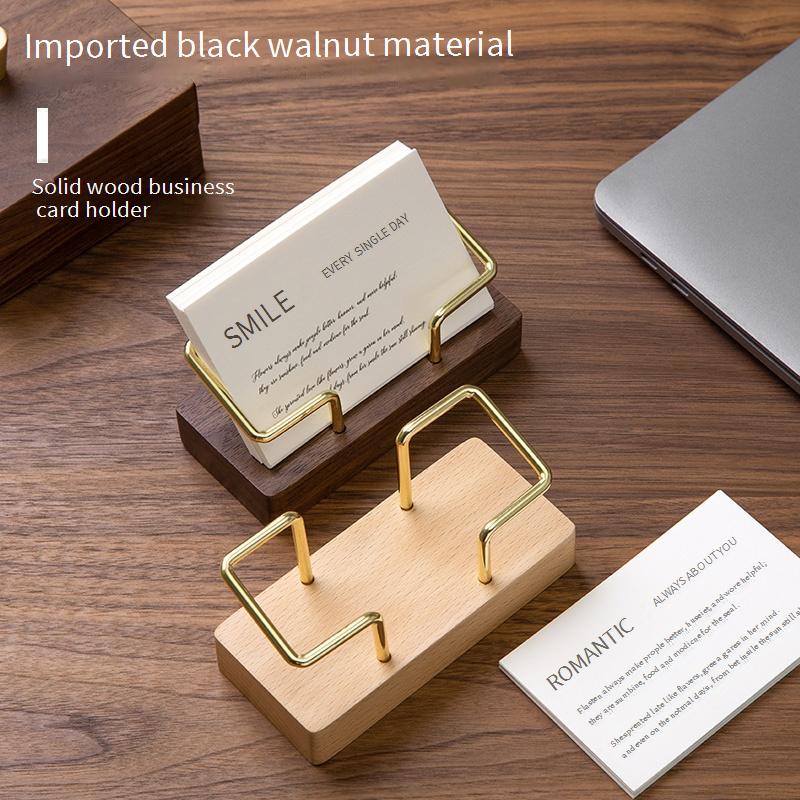 Solid Wood Desktop Business Card Box Hotel Front Desk High-End Metal ...
