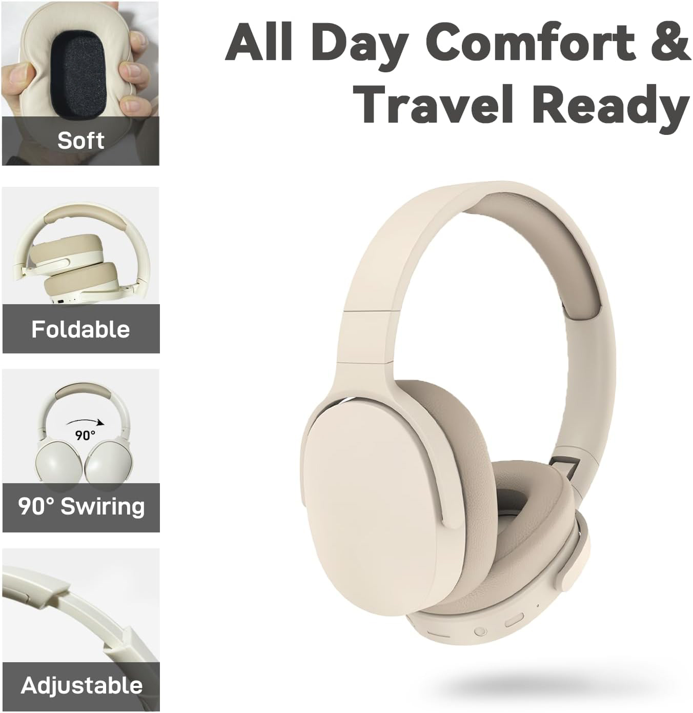 P2961 Headset Bluetooth Headphones Over Ear Wireless 12H Playtime Noise ...