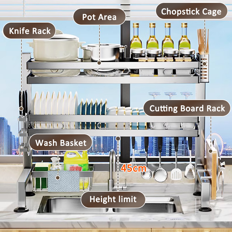 SimpleJoy 304 Stainless Steel Kitchen Sink Rack 1/2 Layers Over Sink ...