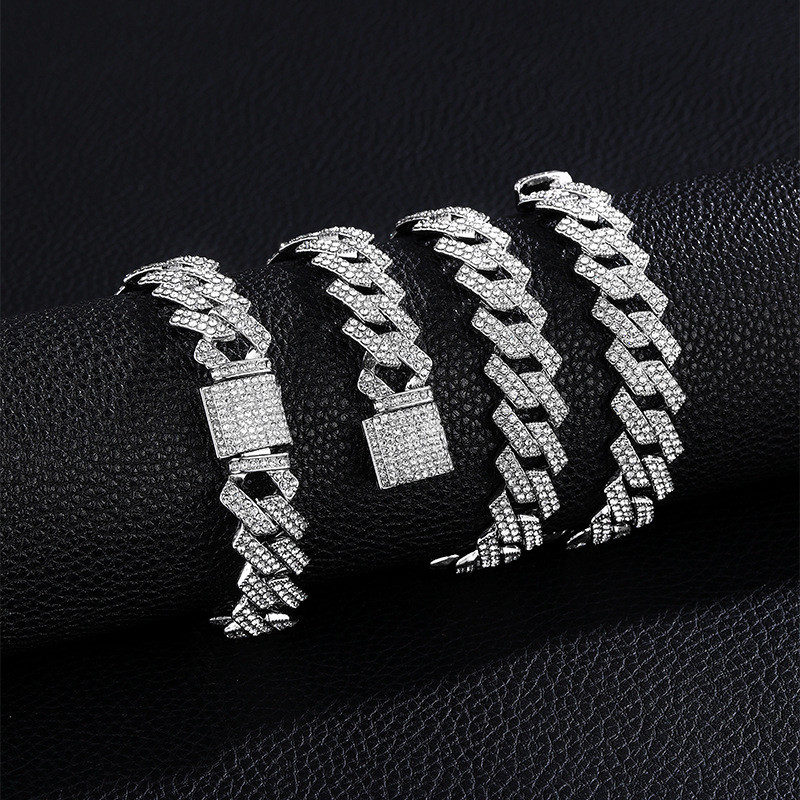 Men's Necklace and Bracelet Set Fashionable Diamond Cuban Chain Hip-Hop ...