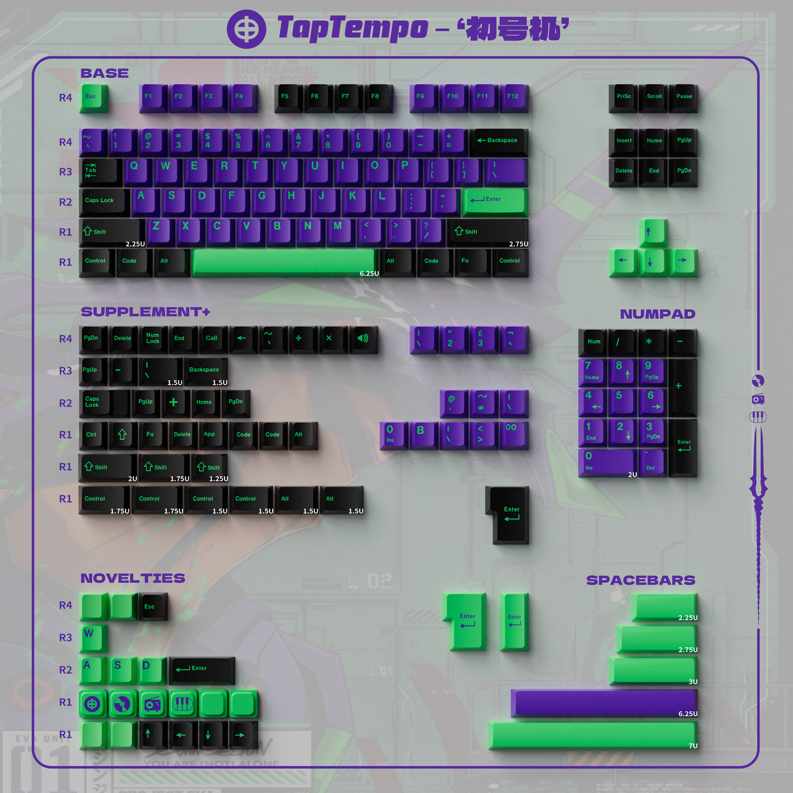 Taptempo EVA Keycap Purple PBT Double shot cherry profile keycaps set ...