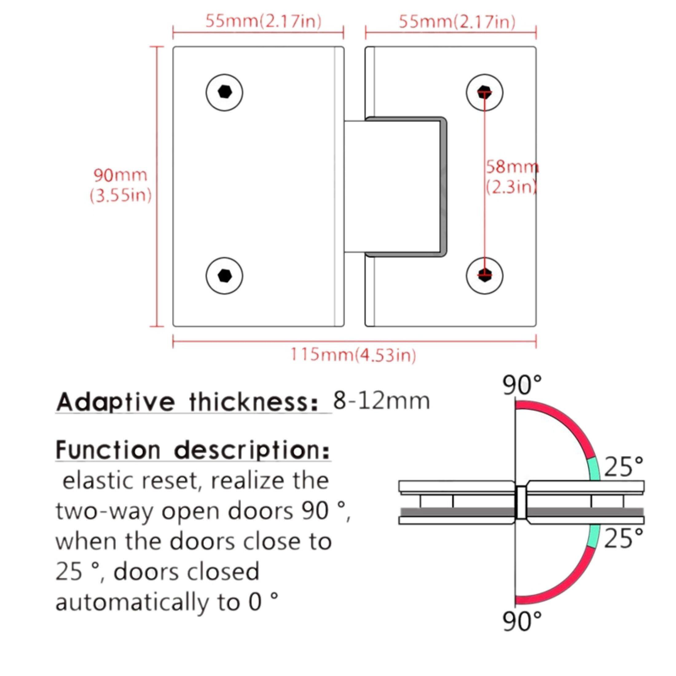 Shower Hinge Wall Glass Bathroom Clip Pintu Kaca engsel clip Stainless ...