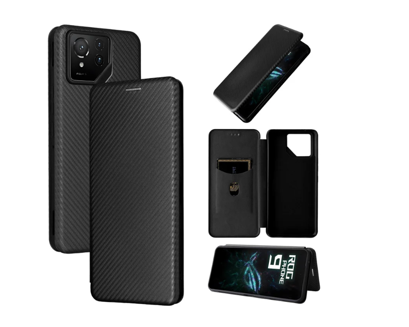 ROG Phone 8 9 Pro 7 Ultimate Luxury Carbon Fiber Flip Magnetic Leather ...